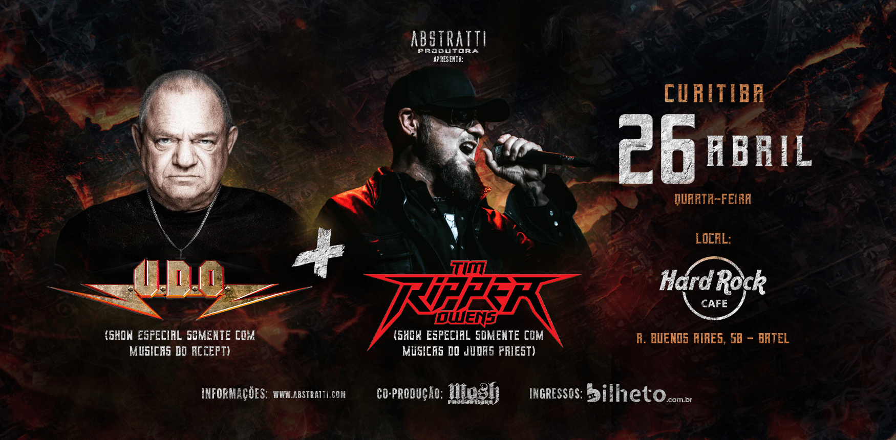 UDO & Tim Ripper Owens @ Curitiba (Hard Rock Cafe) – 26 de abril | Abstratti Produtora